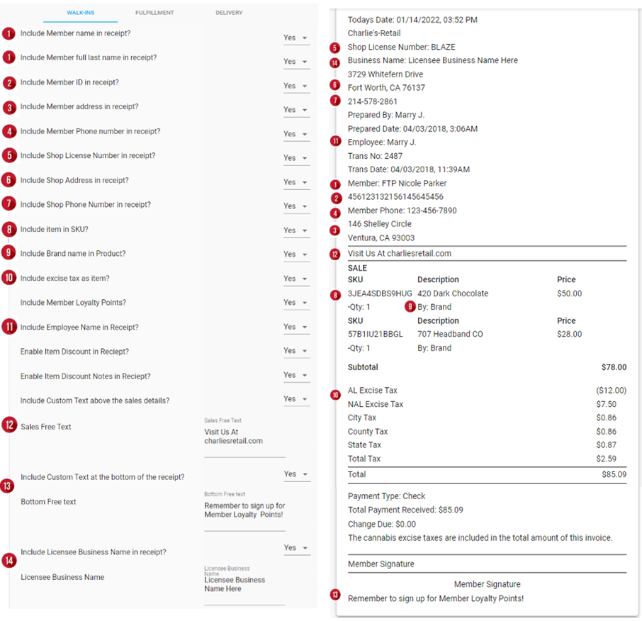 Retail | Manage Receipt Settings